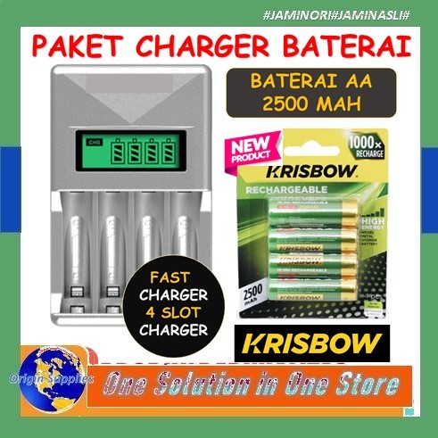 Jual NEW Paket Krisbow Set Baterai + Charger LCD 4 Slot AA/AAA ...