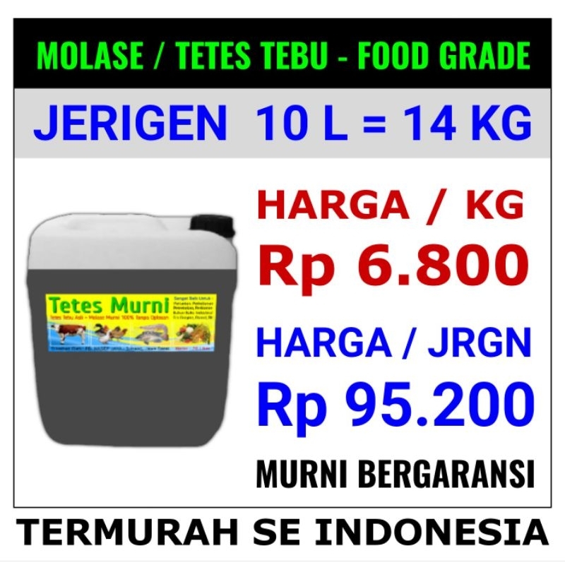 Jual Jrigen 10 Liter 14 kg Molasses Food Grade | Tetes Tebu | Molases ...