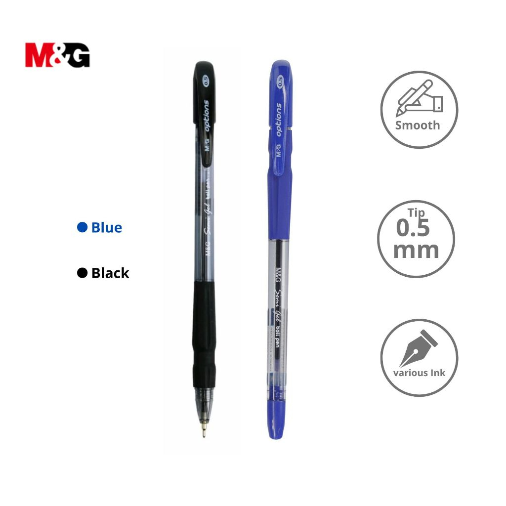 Jual Pulpen M&G Options Semi Gel Tip 0.5 mm Tinta Hitam Biru Smooth ...