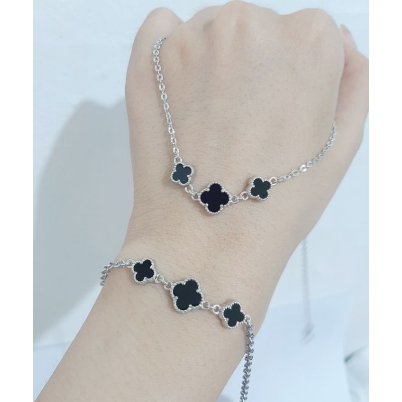 Jual Set Clover 3 Mata Perak 925 Lapis Mas Putih | Shopee Indonesia