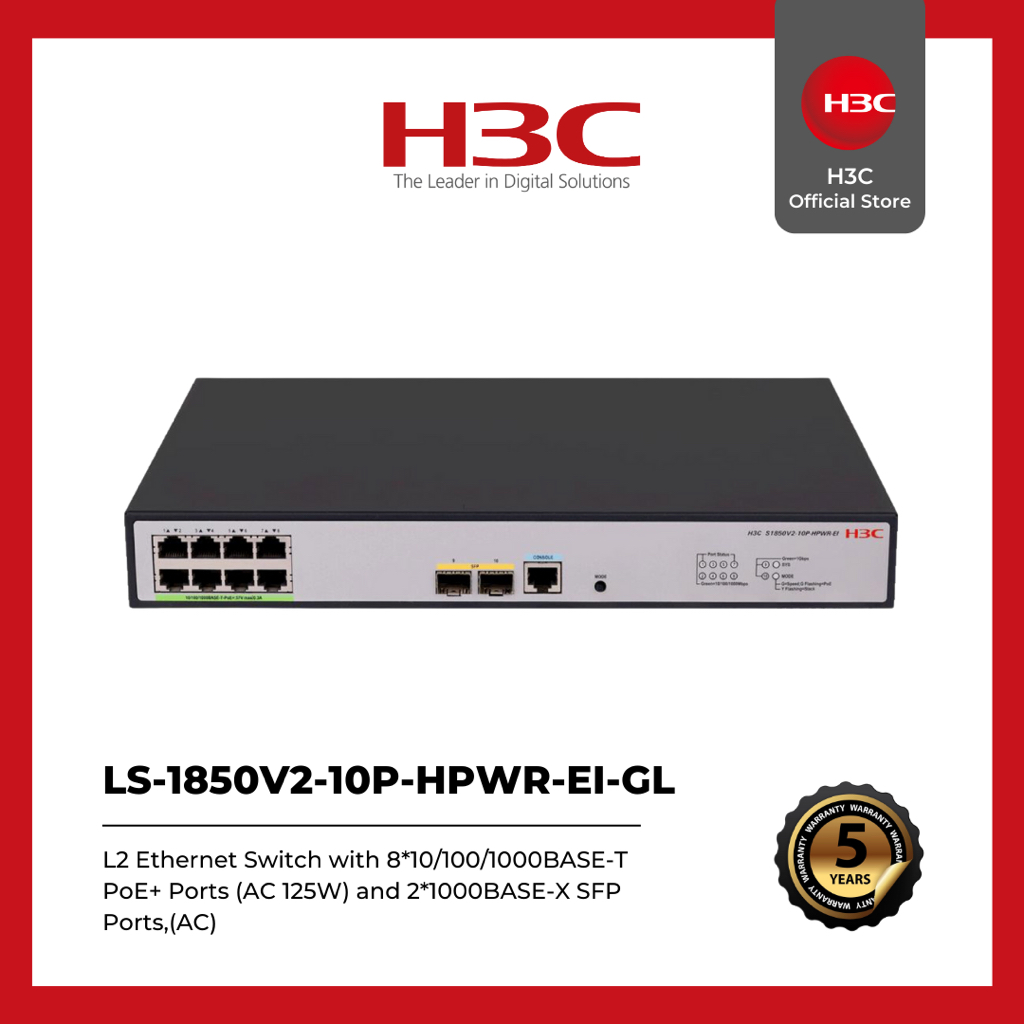 Jual H3C LS-1850V2-10P-HPWR-EI-GL 8*PORT GIGABIT POE 2*SFP MANAGE SWITCH | Shopee Indonesia