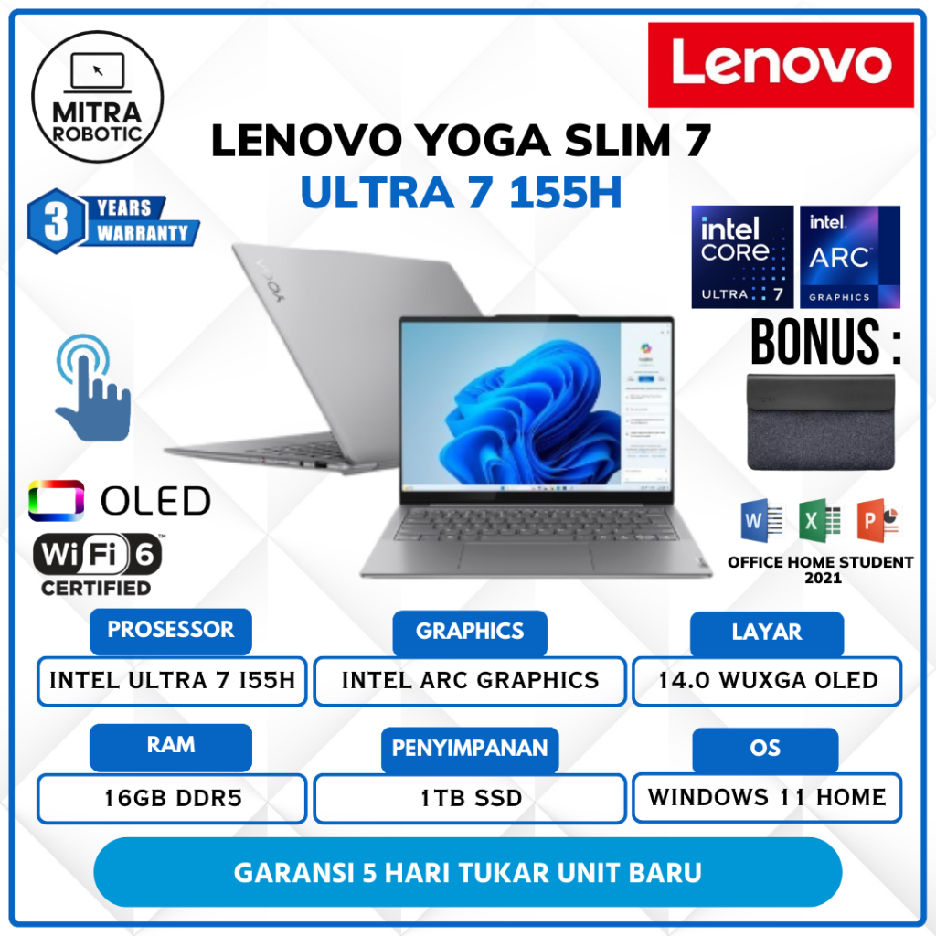 Jual Laptop Lenovo Yoga Slim 7 14 Oled Touch Intel Ultra 7 155H 16GB ...