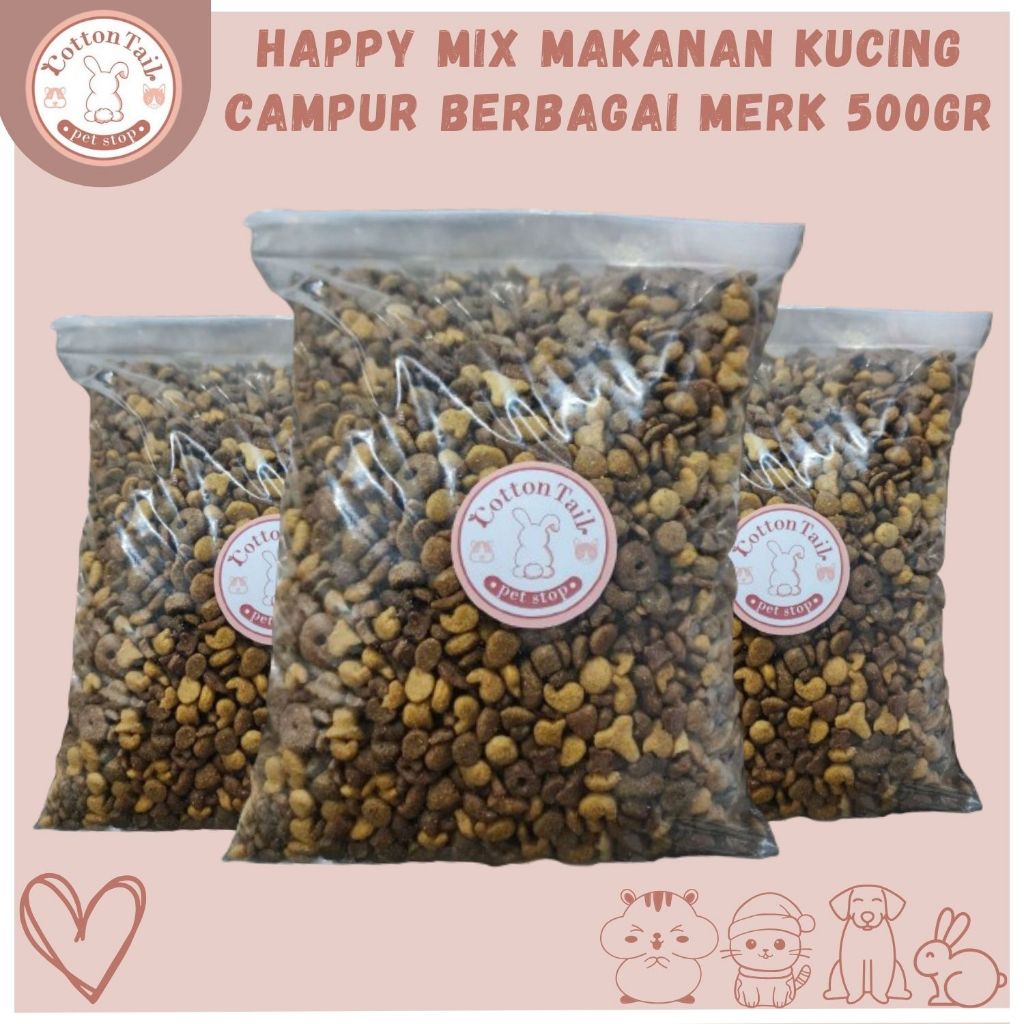 Jual Happy Mix Makanan Kucing Campur Berbagai Merk 500gr - Dry Cat Food ...