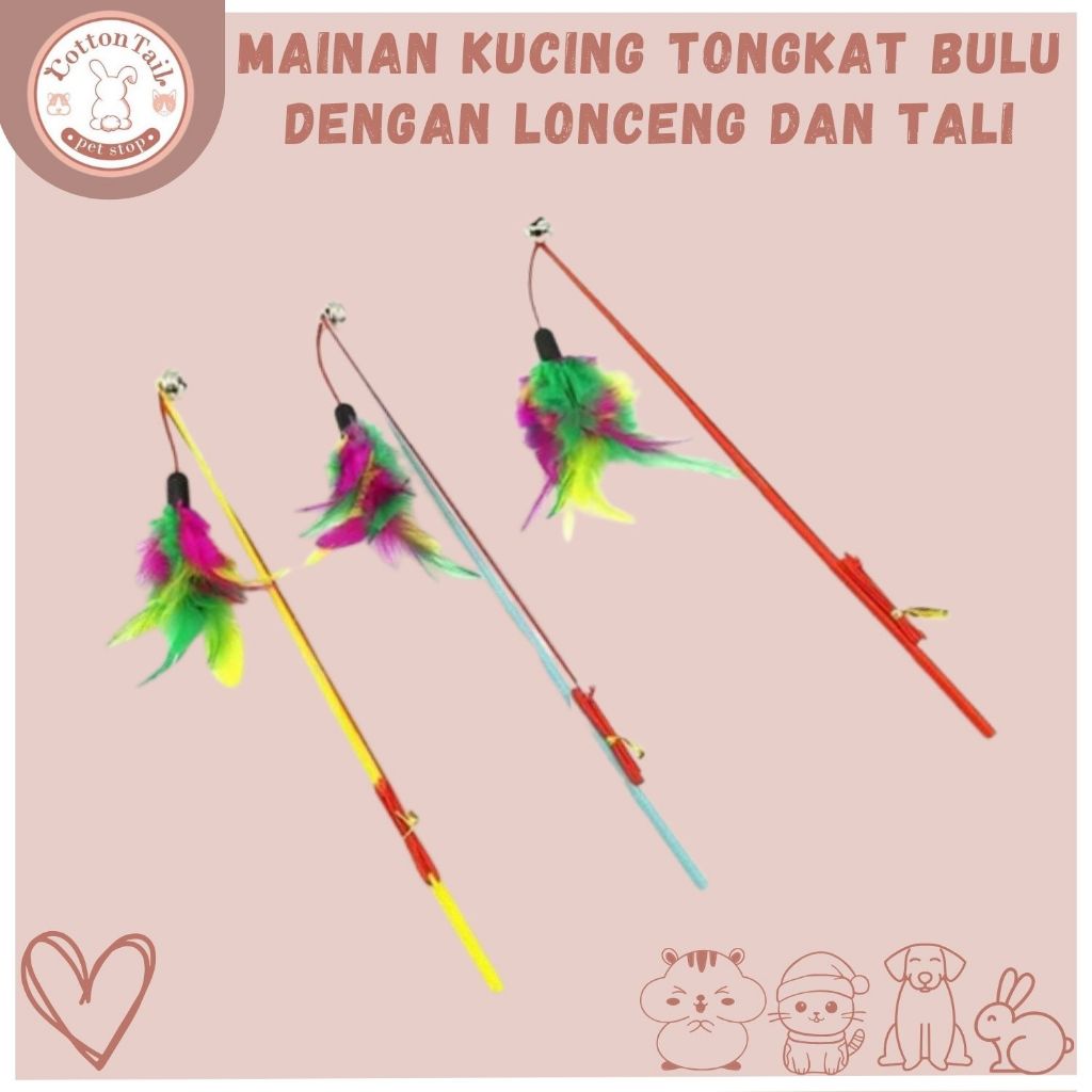 Jual Mainan Kucing Tongkat Bulu dengan Lonceng dan Tali ( Panjang ...