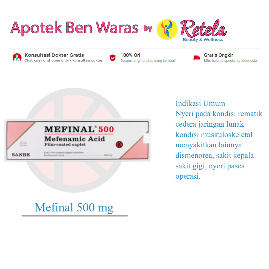 Jual Mefinal 500 mg 10 Kaplet / Asam Mefenamat / Anti Nyeri / Sakit ...