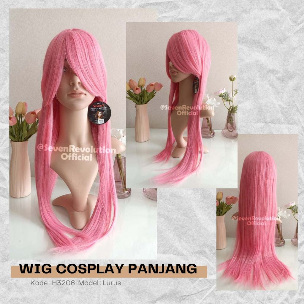 Jual Wig/ Rambut Palsu Panjang Lurus Natural/ Cosplay Warna Merah Putih ...