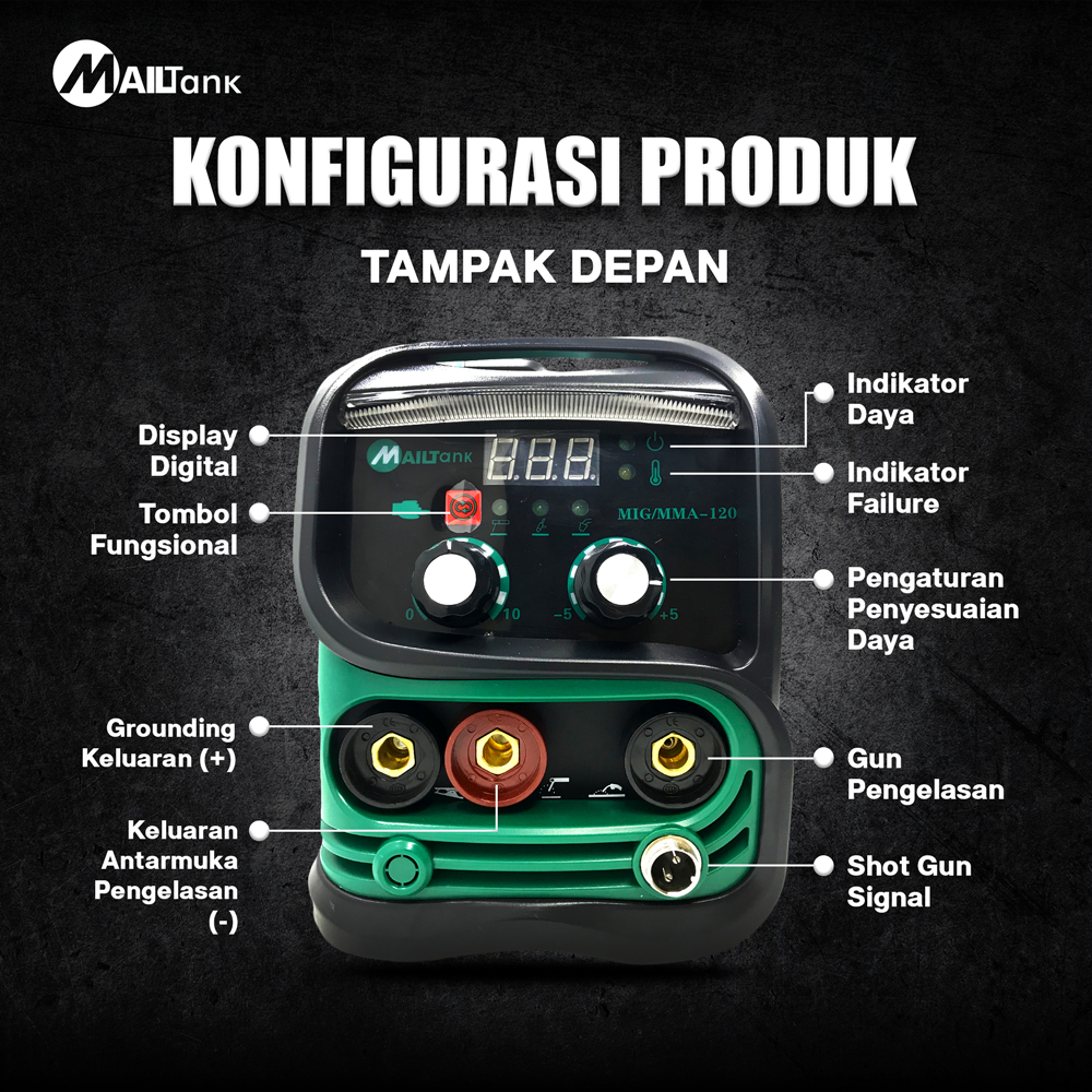 Jual MAILTANK SH353G Mesin las listrik 450watt bisa MIG dan MMA Welding Inverter 2in1 | Shopee ...