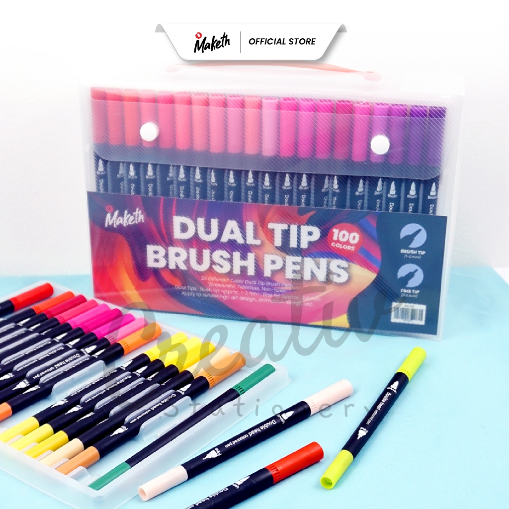 Jual Brush Pen Spidol Kaligrafi Hitam Dual Sided 2 Sisi Black 100W 100 ...