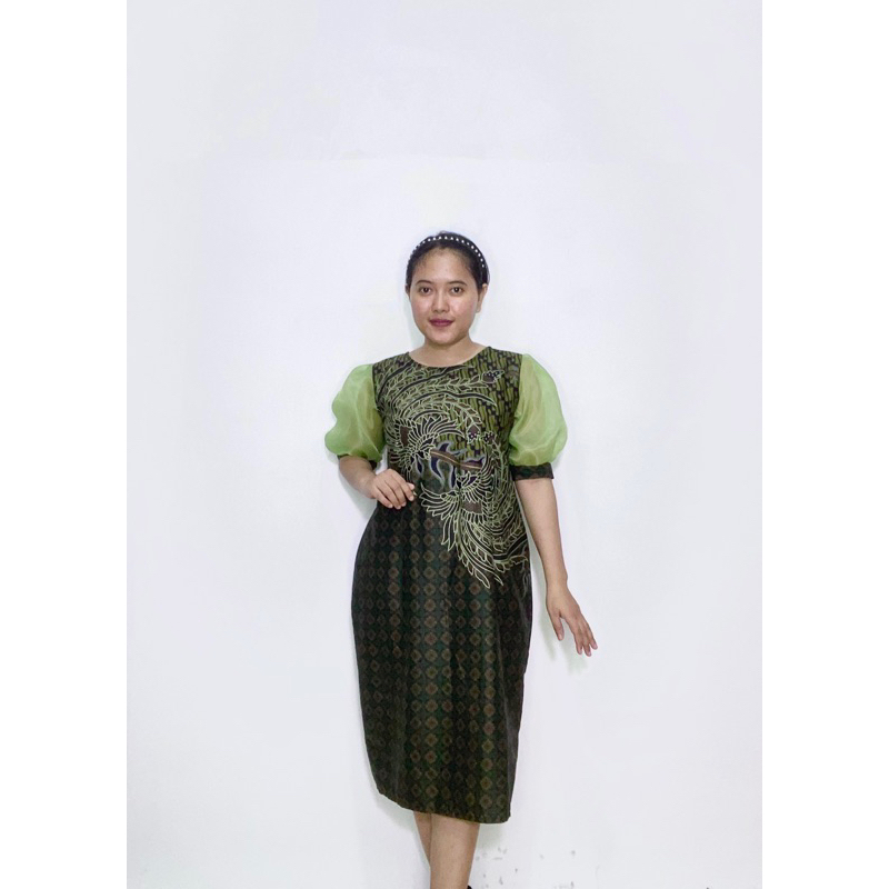 Jual Dress Batik Organza/Dress Batik kekinian/Dress batik lengan balon ...