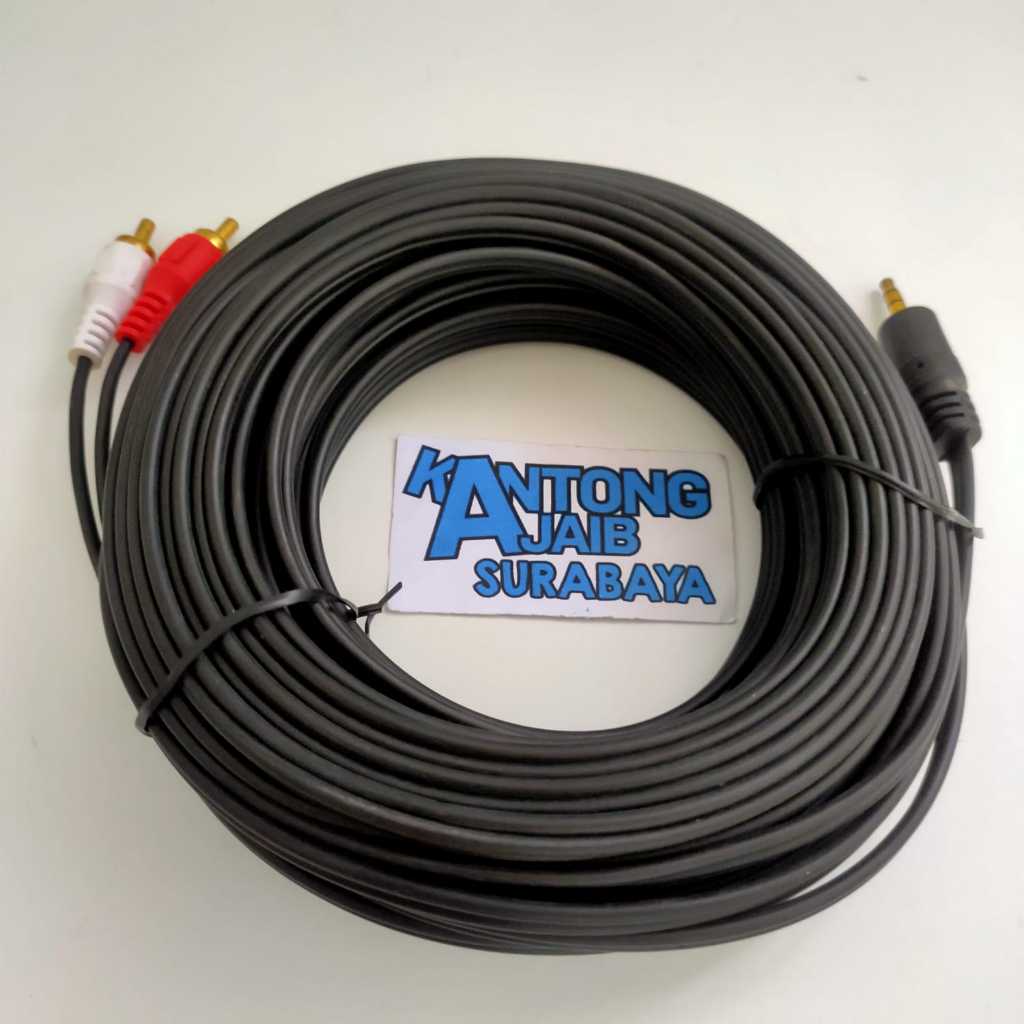 Jual Kabel 2 RCA To Jack Mini Stereo Hitam 20 Meter Kabel Aux 2 in 1 ...