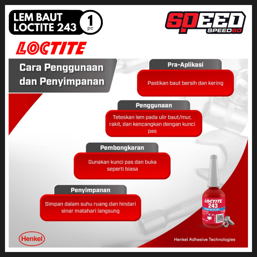 Jual Henkel LOCTITE 243 THREADLOCKER Lem Baut Probolt Stainless & Titanium 10 ml - Speed60 ...