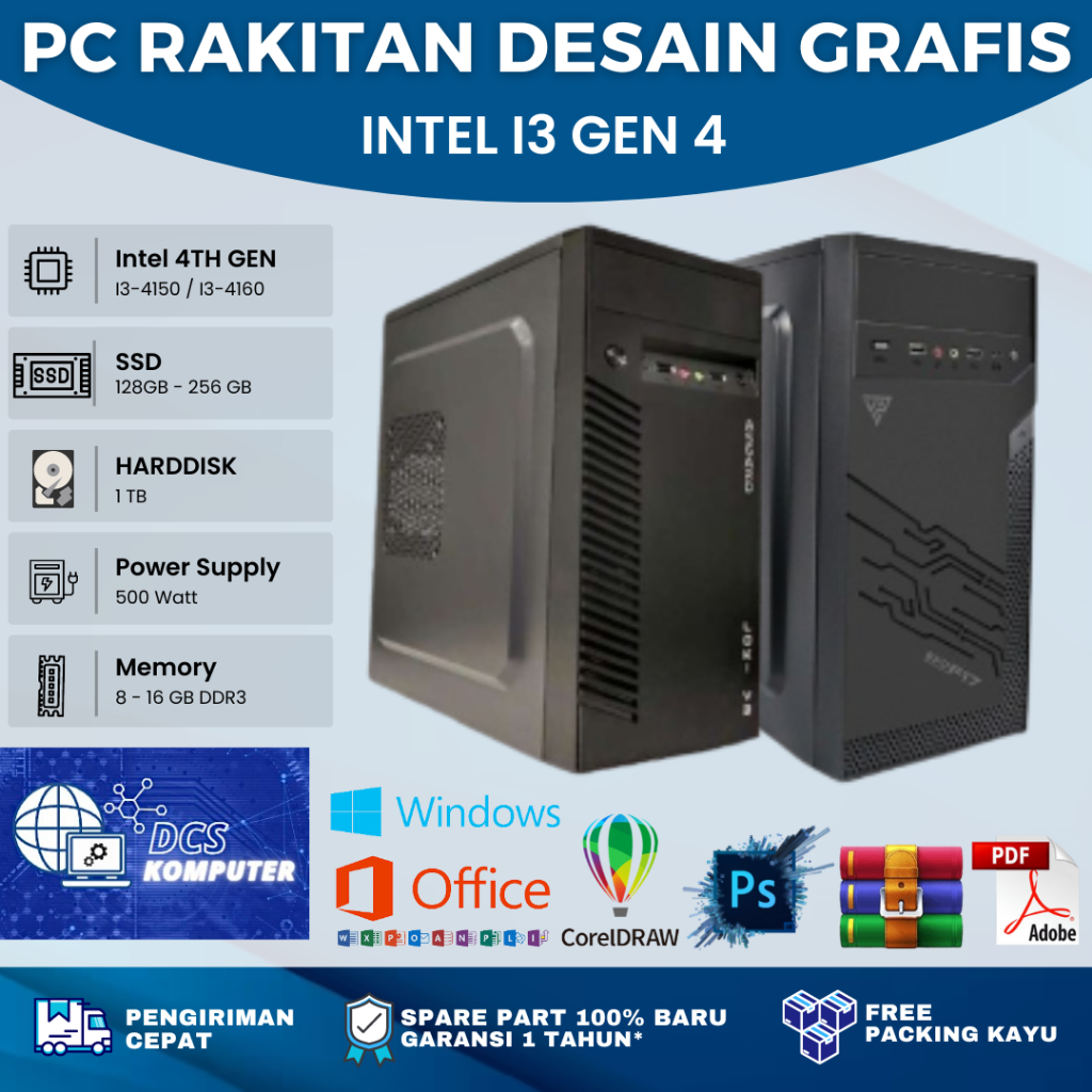 Jual PC KOMPUTER RAKITAN INTEL i3 4150 / 4160 DESAIN GRAFIS OFFICE CPU ...