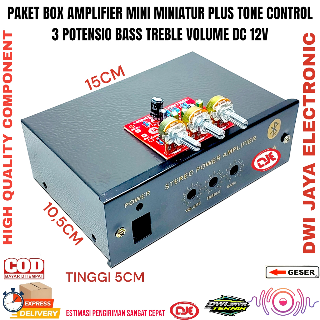 Jual Paket Box Mini Amplifier Miniatur Plus Tone Control Mono 3 Potensio Dc 12Volt | Shopee ...