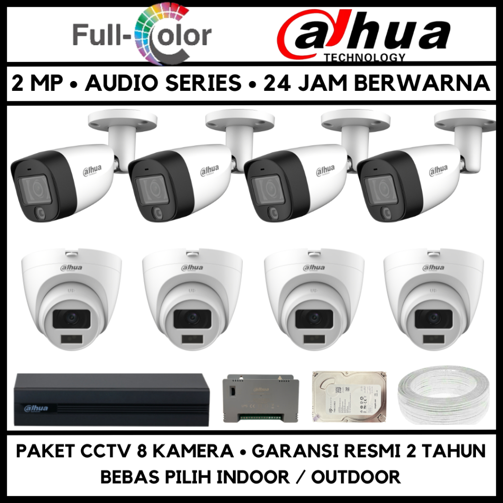 Jual PAKET CCTV DAHUA FULLCOLOR 2MP 8 CHANNEL 8 KAMERA TURBO HD ...