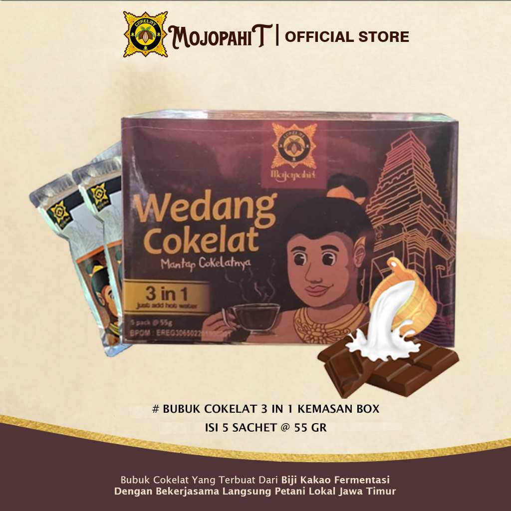 Jual Cokelat Mojopahit | Bubuk Cokelat 3 IN 1 Kemasan Box | isi 5 ...