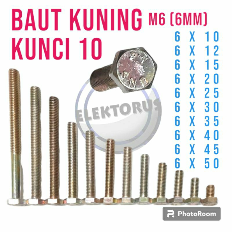 Jual Baut Kunci 10 Kuning BMK 6mm M6 Tanpa Mur (Hanya Baut Saja) M6x10 M6x12 M6x15 M6x20 M6x25 ...