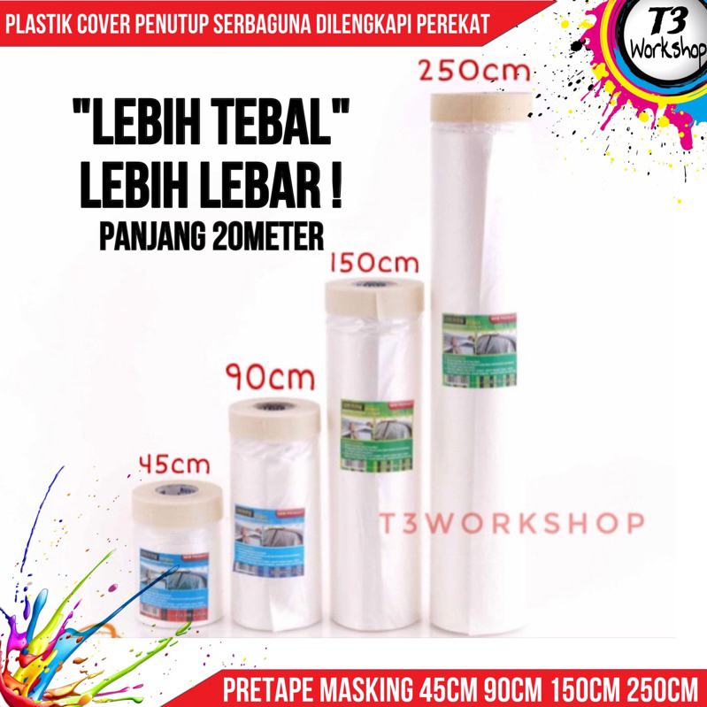 Jual covering plastik masking Pretape masking film with tape maska tape ...