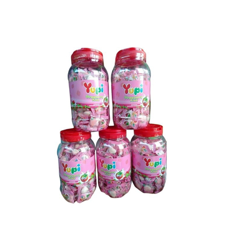 Jual Yupi pink strawberry kiss / permen yupi kemasan toples @300 gr ...