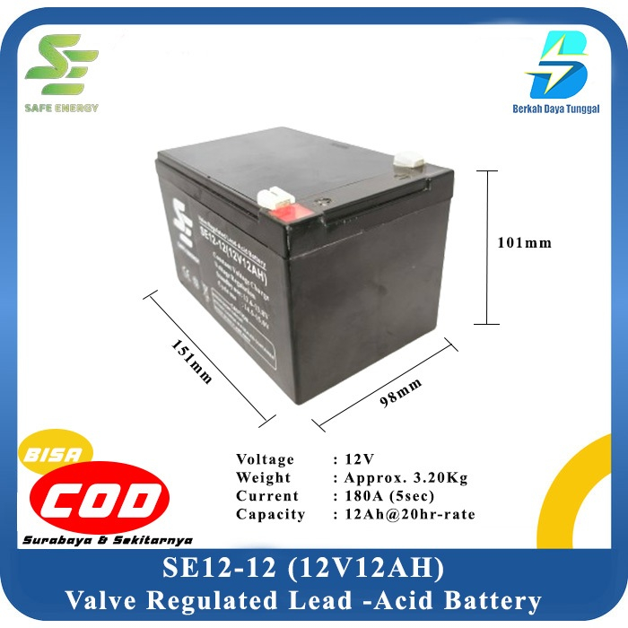Jual Battery VRLA merk safe energy/type SE12-12/12V 12Ah/battery ...