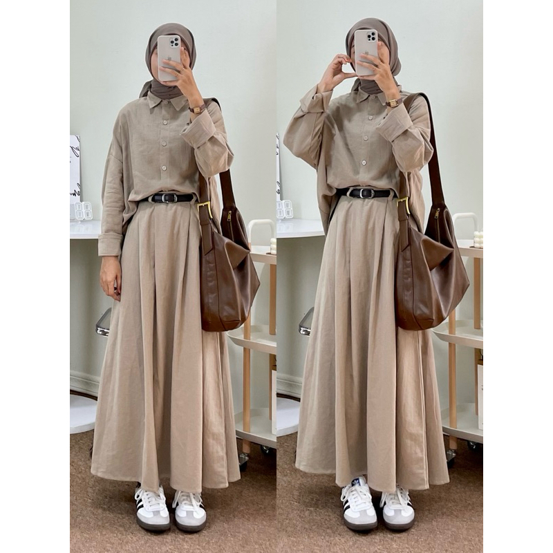 Jual One Set Rok Linen dan Kemeja Oversize Linen HARU SET | Shopee ...