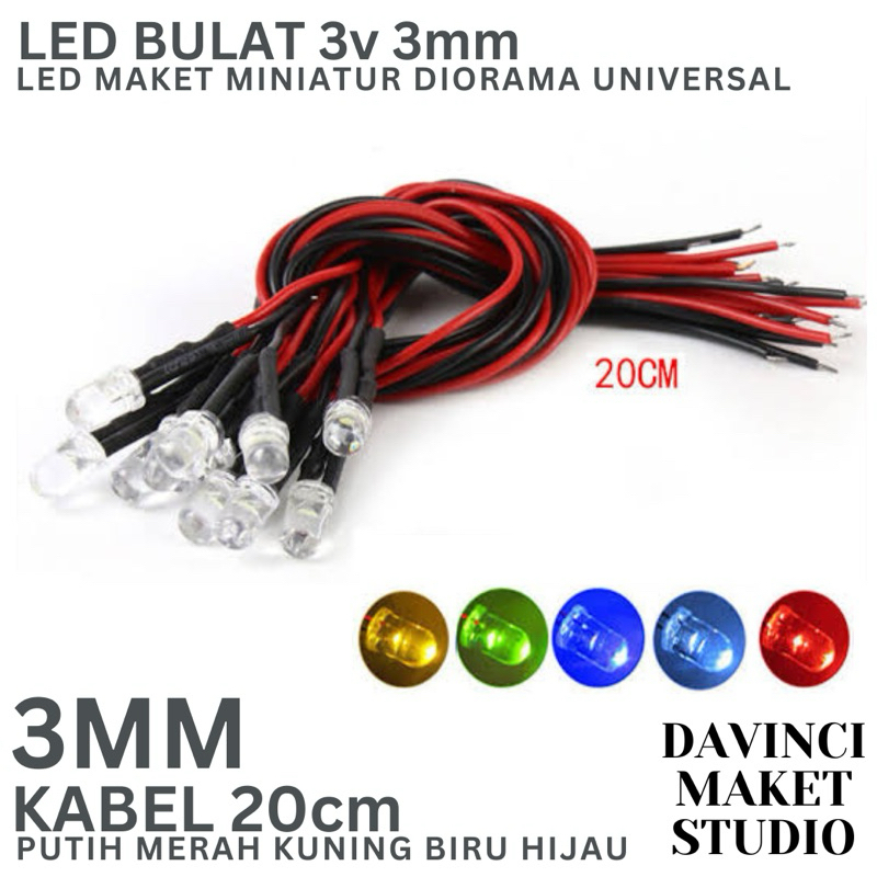 Jual (3MM) Rangkaian Lampu LED Bulat 3mm 3v Dengan Kabel untuk maket ...
