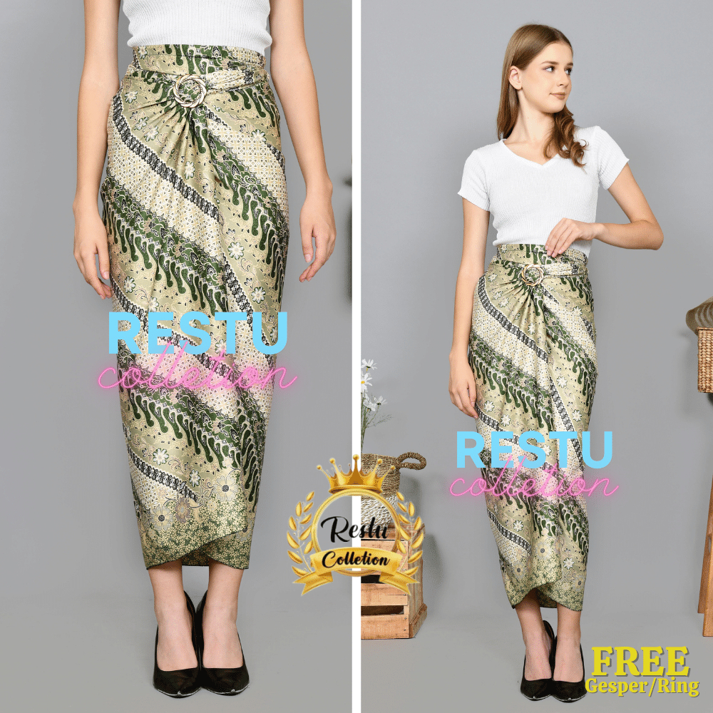 Jual Restu Colletion Batik Rok lilit batik motif Arumi Sage modern kain ...