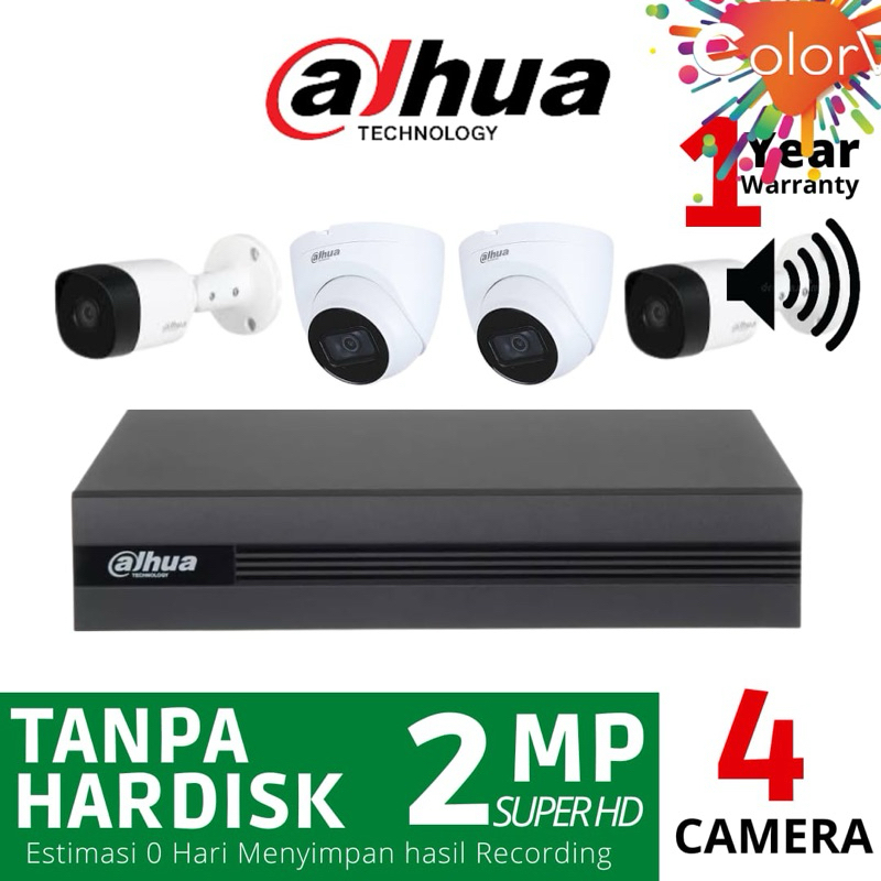 Jual Paket 4 cctv Kamera DAHUA Full Color Audio 2MP Colorvu Lengkap ...