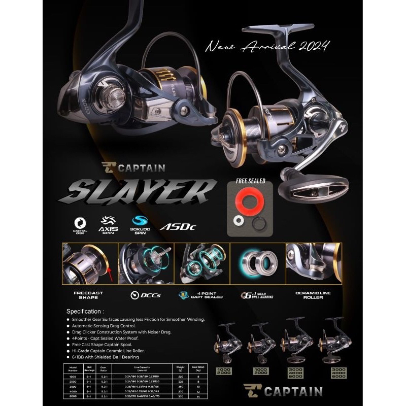 Jual Reel Captain Slayer Sw 2000 3000 4000 Power Handle Free Set Sealed ...