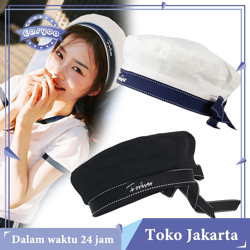 Jual Topi Sailor Forever Korea Korean Style White Beret Hat Dengan Bow ...
