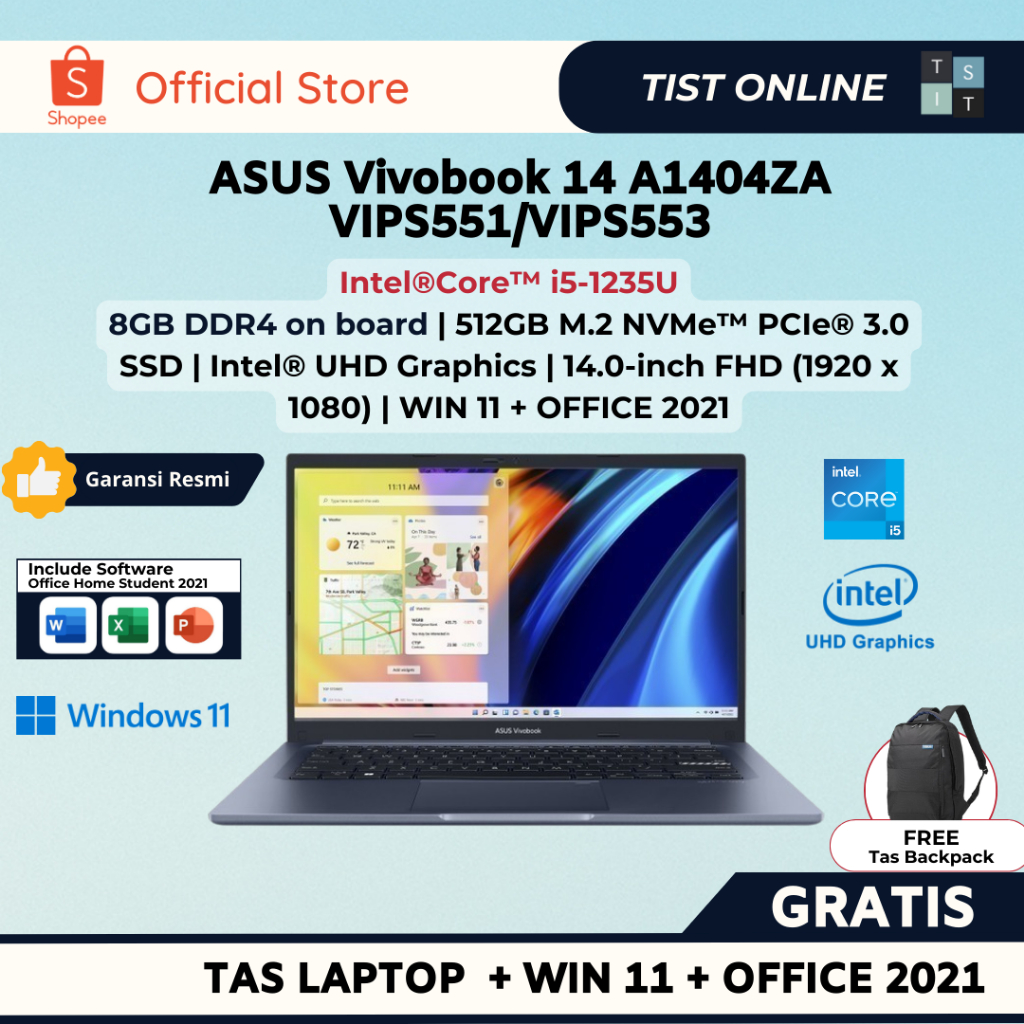 Jual ASUS Vivobook 14 A1404ZA VIPS551/VIPS553 Core i5 1235U 8GB 512GB ...