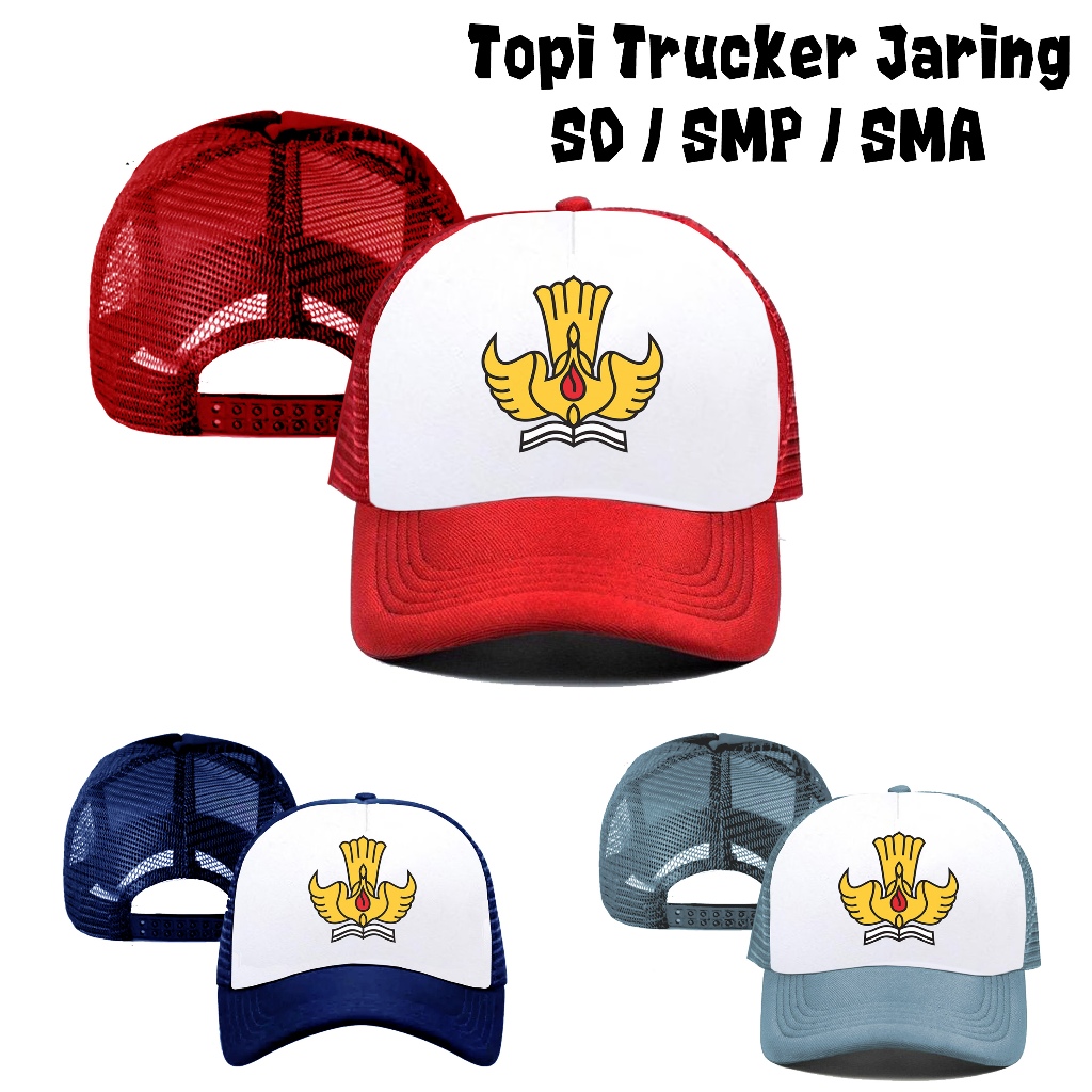 Jual Topi Trucker Sablon Logo SD SMP SMA SMK STM Topi Pria Wanita ...