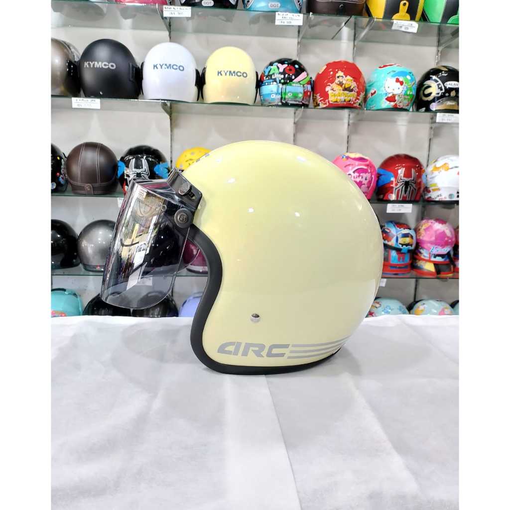 Jual ARC Strip Helm Half Face Kaca Bogo Datar Original Cream Glossy ...