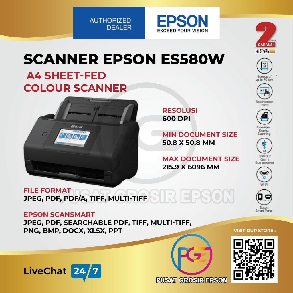 Jual Scanner Epson WorkForce ES-580W ES580W ES 580W ADF Duplex ORIGINAL ...
