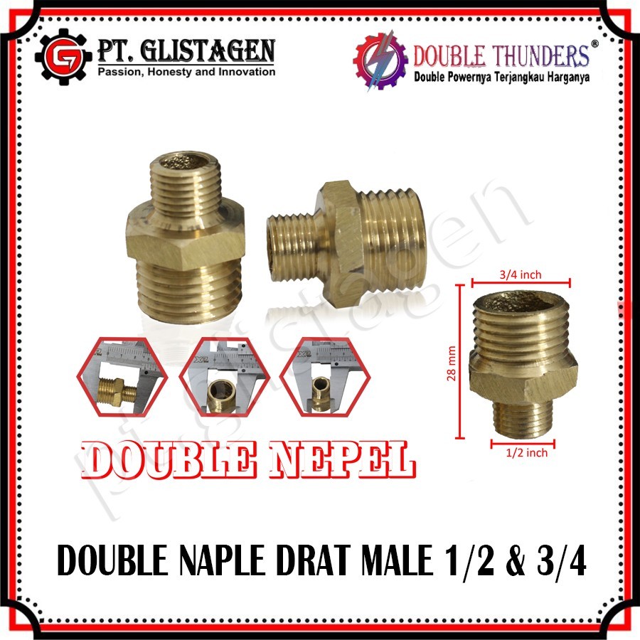 Jual Double Nipple 1/2" × 3/4" Kuningan Neple Nepel Drat Luar Cowok Male | Shopee Indonesia