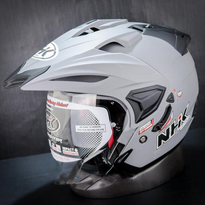 Jual HELM NHK PREDATOR CRYPTON SOLID BLACK DOFF | Helm NHK DOUBLE VISOR | Termurah | HALF FACE ...