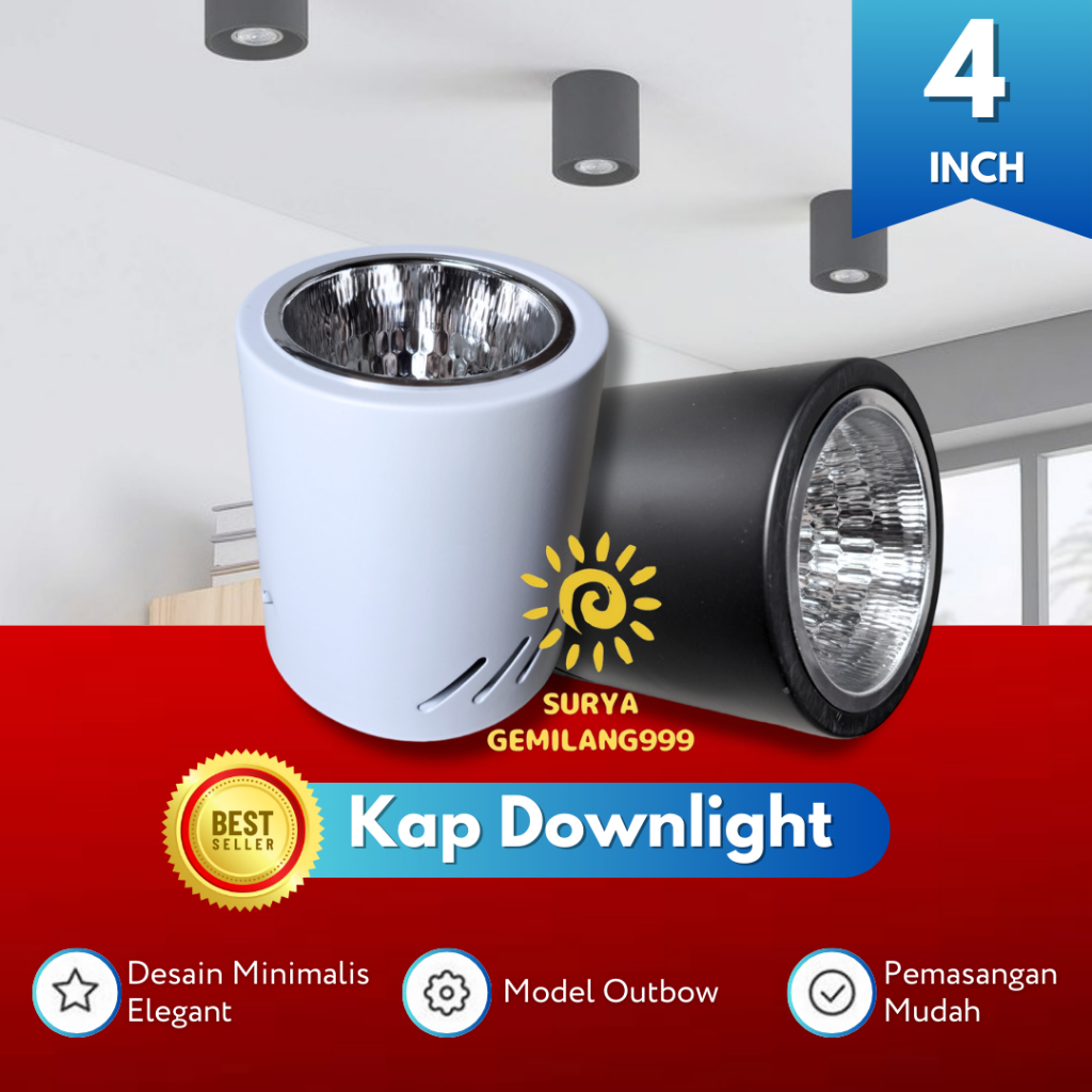 Jual Kap Lampu Downlight Outbow Bulat 4 INCH / Lampu Plafon Tempel Dinding | Shopee Indonesia