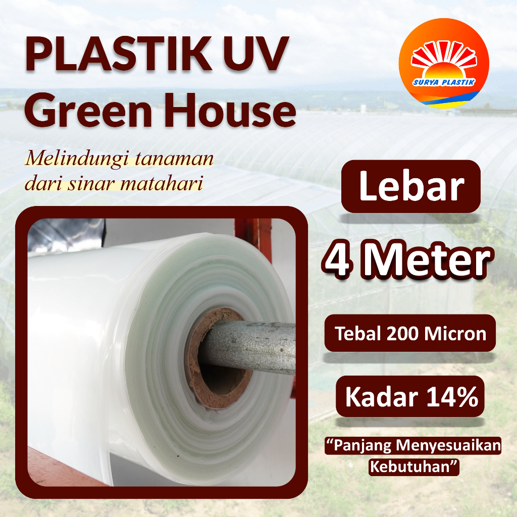 Jual Plastik UV Green house Tebal 200 Micron 14% Lebar 4 Meter | Shopee ...