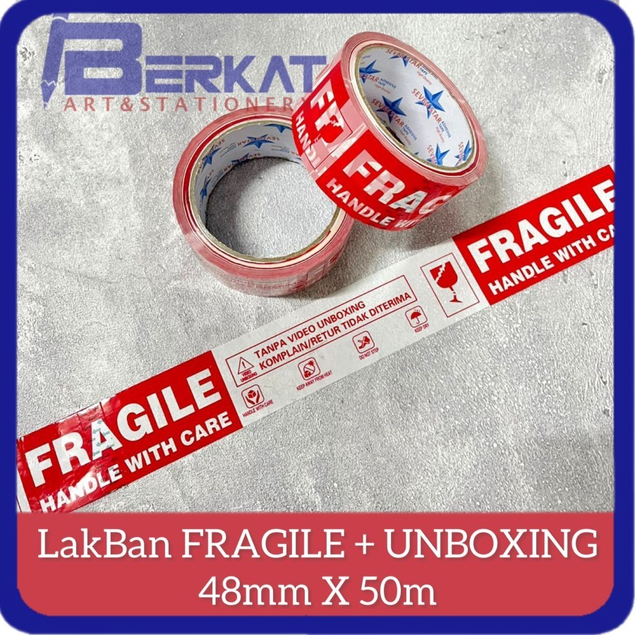 Jual Lakban Isolasi FRAGILE UNBOXING Merah Putih 48mm x 50m SEVEN STAR ...