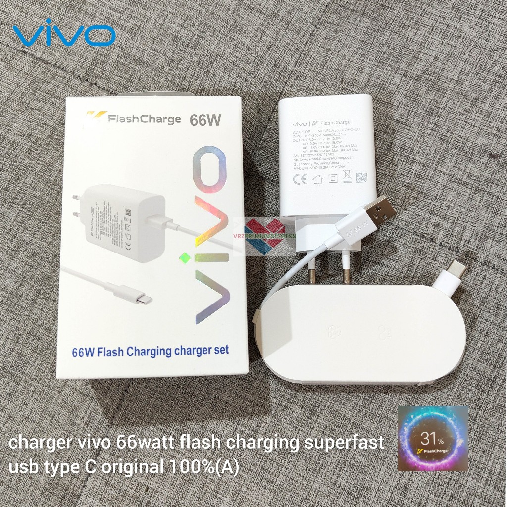 Jual charger vivo 66watt usb type C flash charger original 100% V23 V25 ...