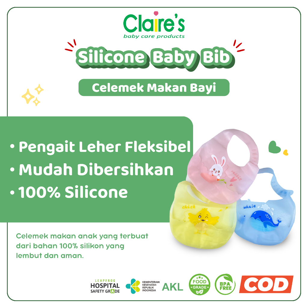 Jual Claire's Silicone Baby Bib (Celemek makan bayi / apron makan bayi ...