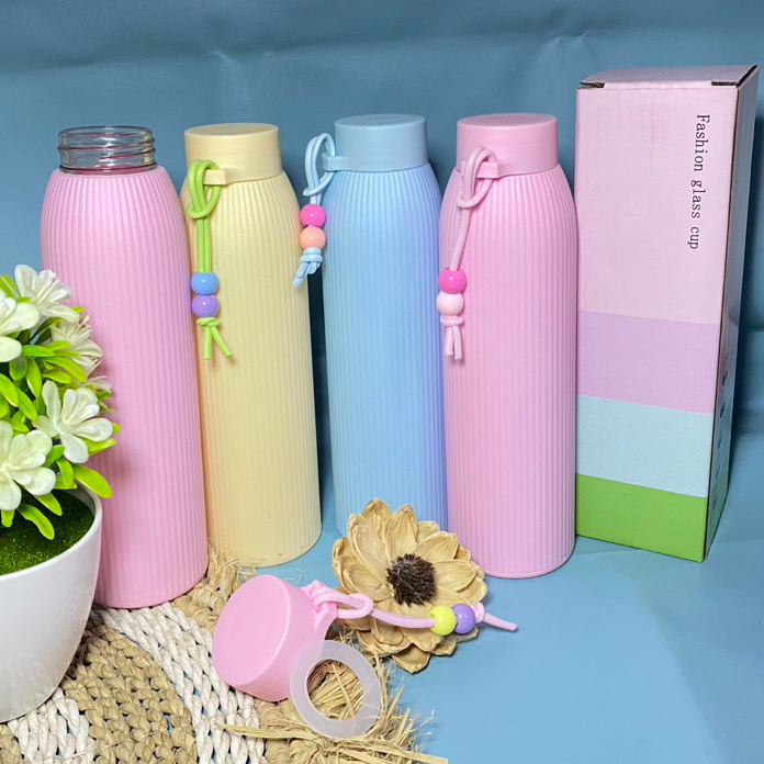 Jual Botol Kaca Macaron tumbler aestetik pastel + box | Shopee Indonesia