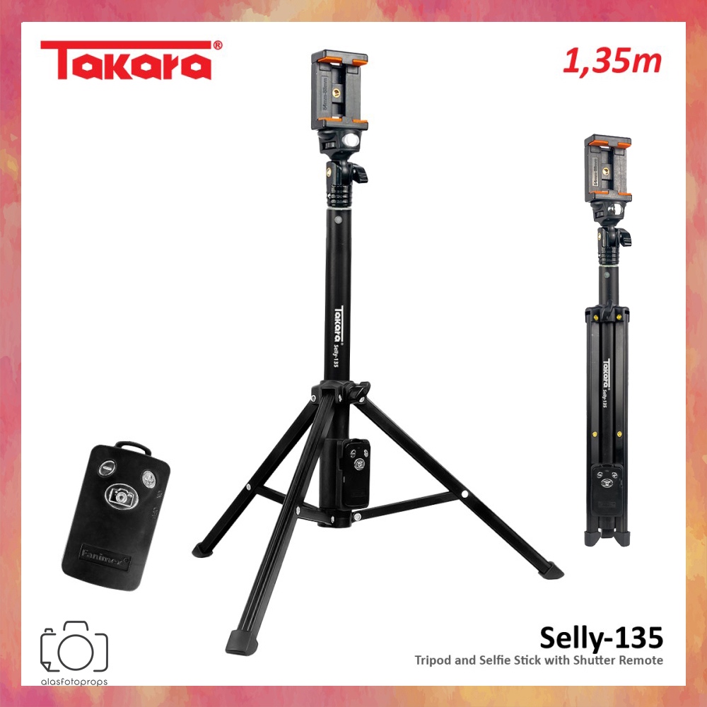 Jual TAKARA Selly-135 Mini Tripod Selfie Stick with Shutter Remote ...