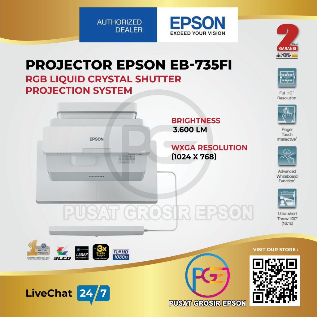 Jual Epson EB-735F Full-HD 3600 Lumens ULTRA SHORT THROW-LASER ORIGINAL ...