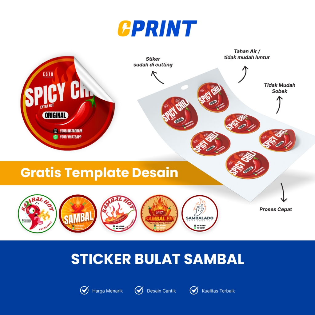 Jual Sticker Bulat Vinyl Susu Anti Air Custom Label Sambel Satuan Pedas ...