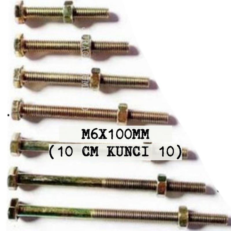 Jual MUR DAN BAUT M6 X 100 MM KUNING HEX BMK (KUNCI 10) 10 CM | Shopee ...