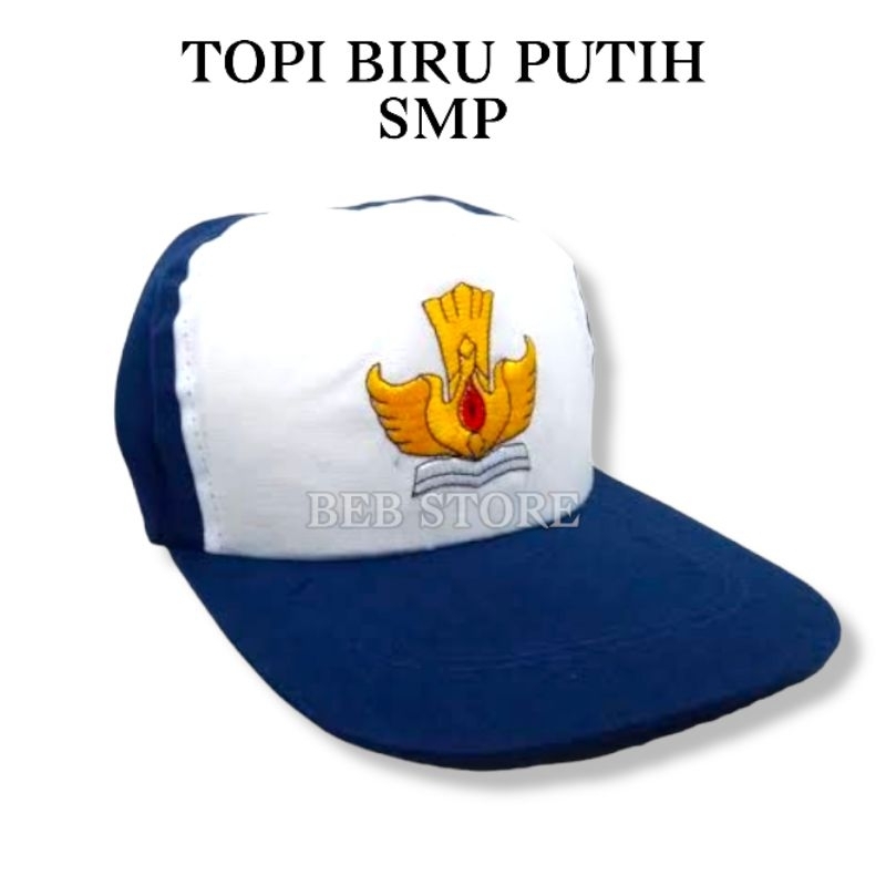 Jual topi biru putih Smp topi sekolah logo bordil full | Shopee Indonesia