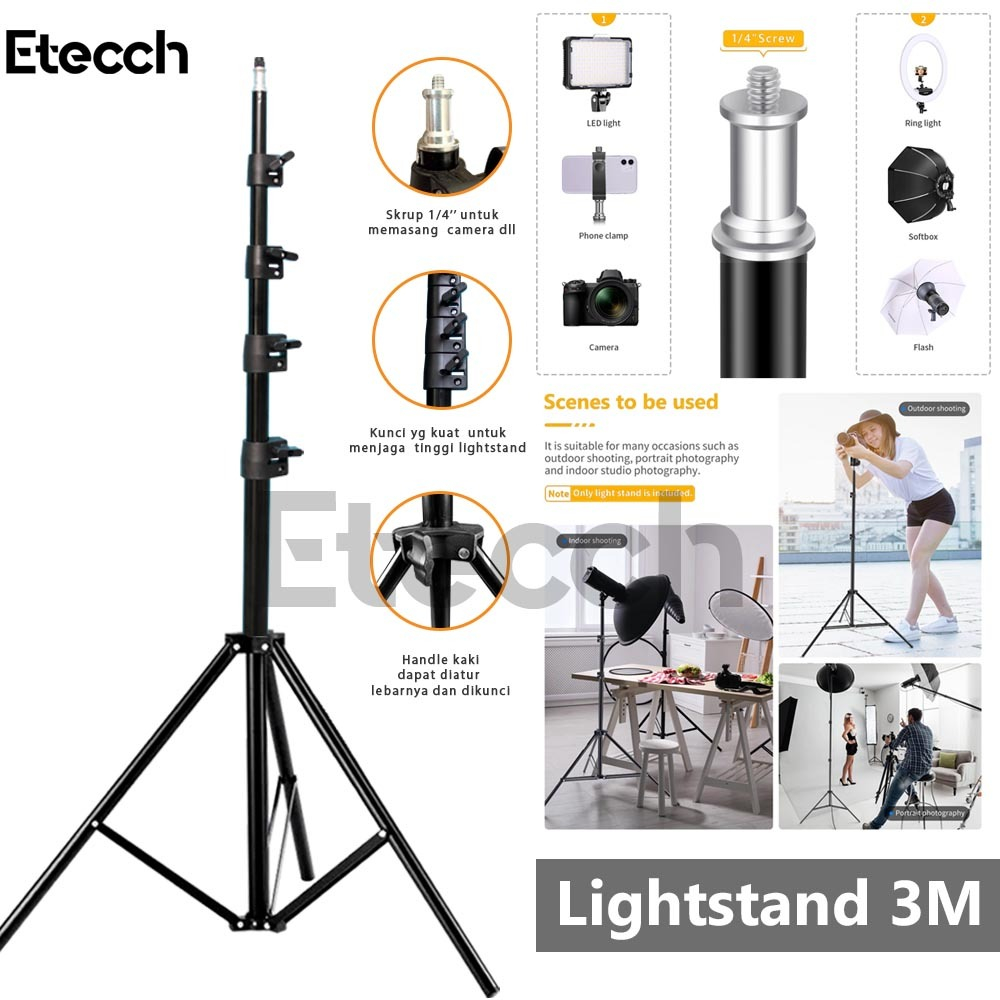 Jual Tripod HP Tinggi Max 3 Meter Tripod Ring Light Tripod Lampu Stand ...