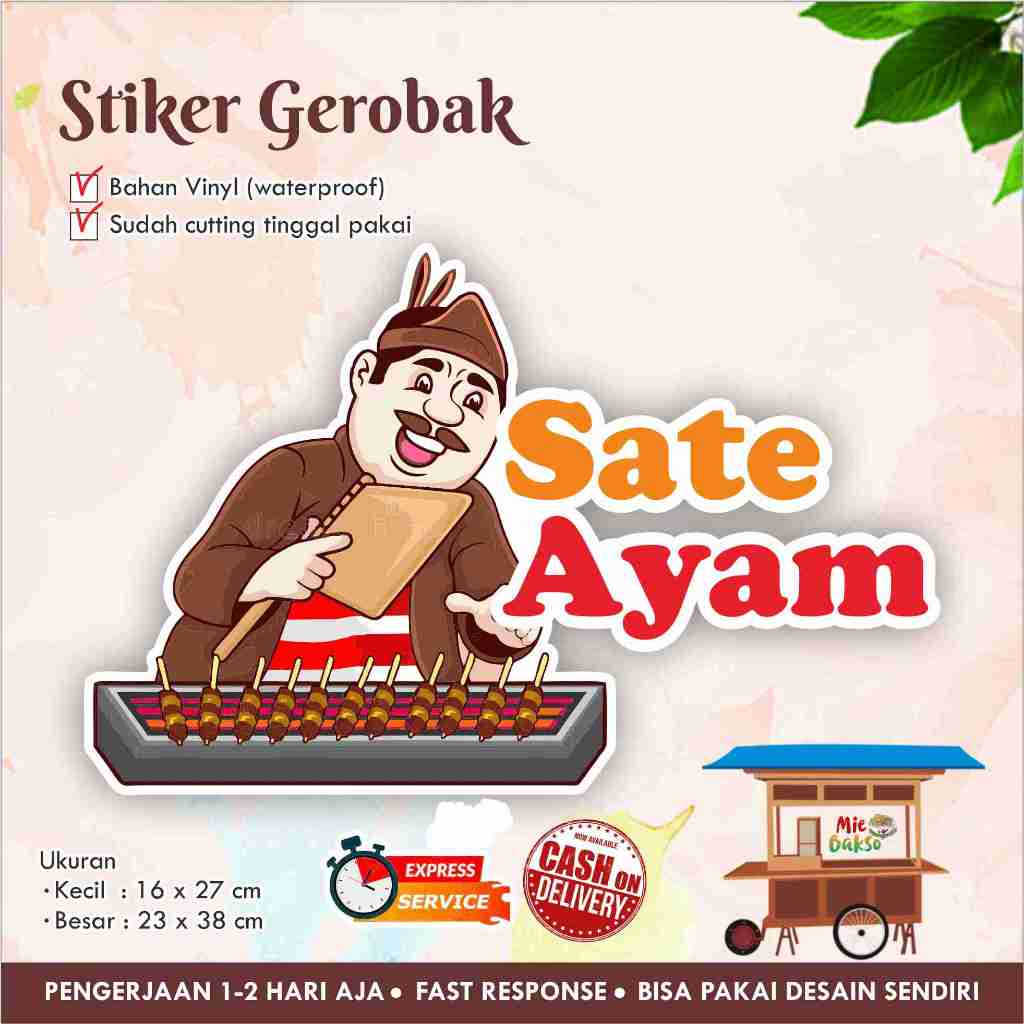 Jual STIKER KACA GEROBAK VINYL SATE AYAM / LABEL MAKANAN | Shopee Indonesia