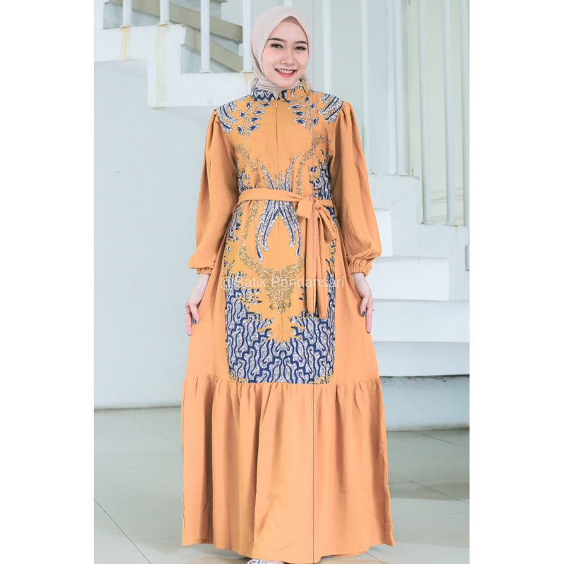 Jual LESTI DRESS BATIK MUSLIMAH MOTIF ARWANDA KUNING BAHAN KATUN ...