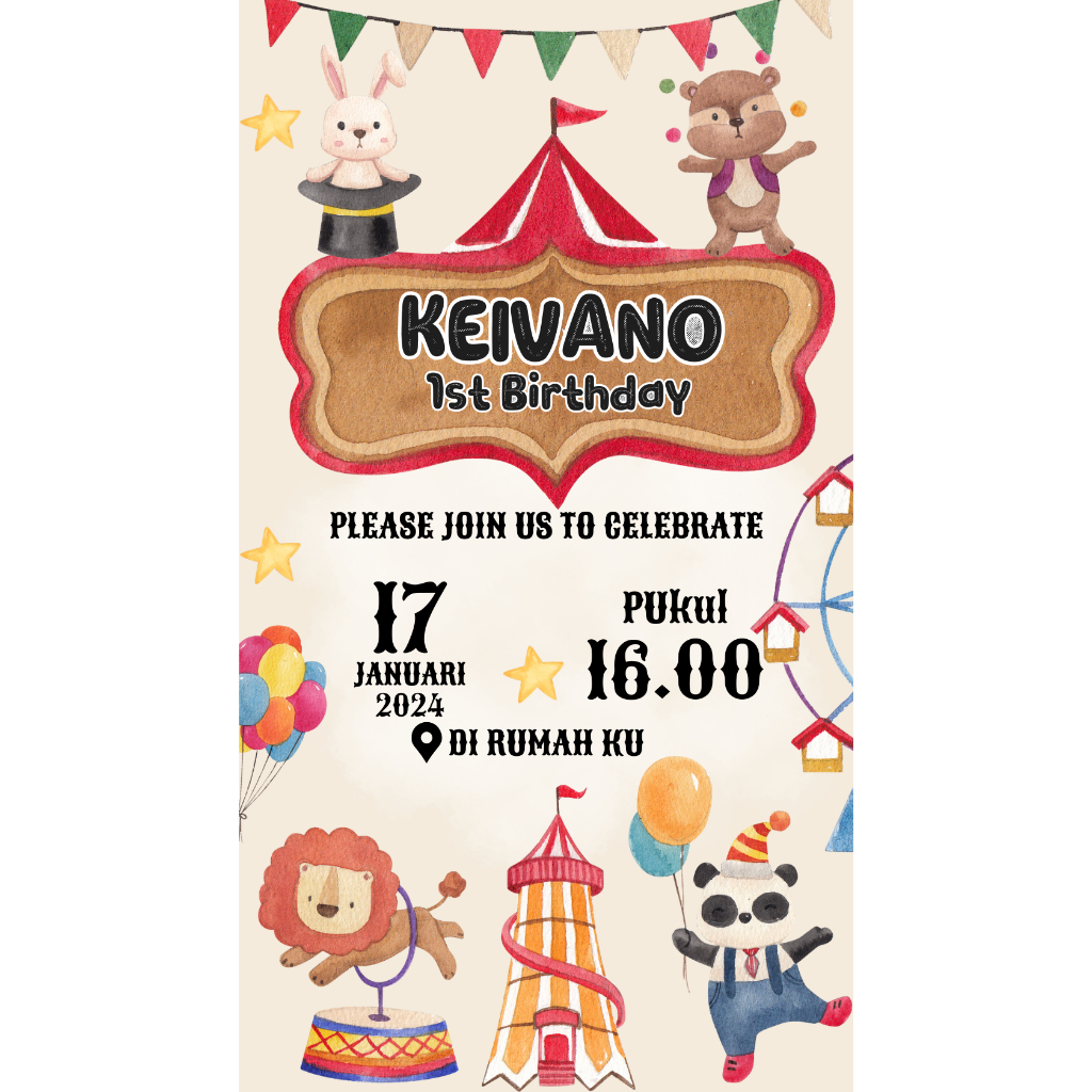 Jual Undangan ulang tahun sircus / Undangan ulang tahun tema sirkus ...